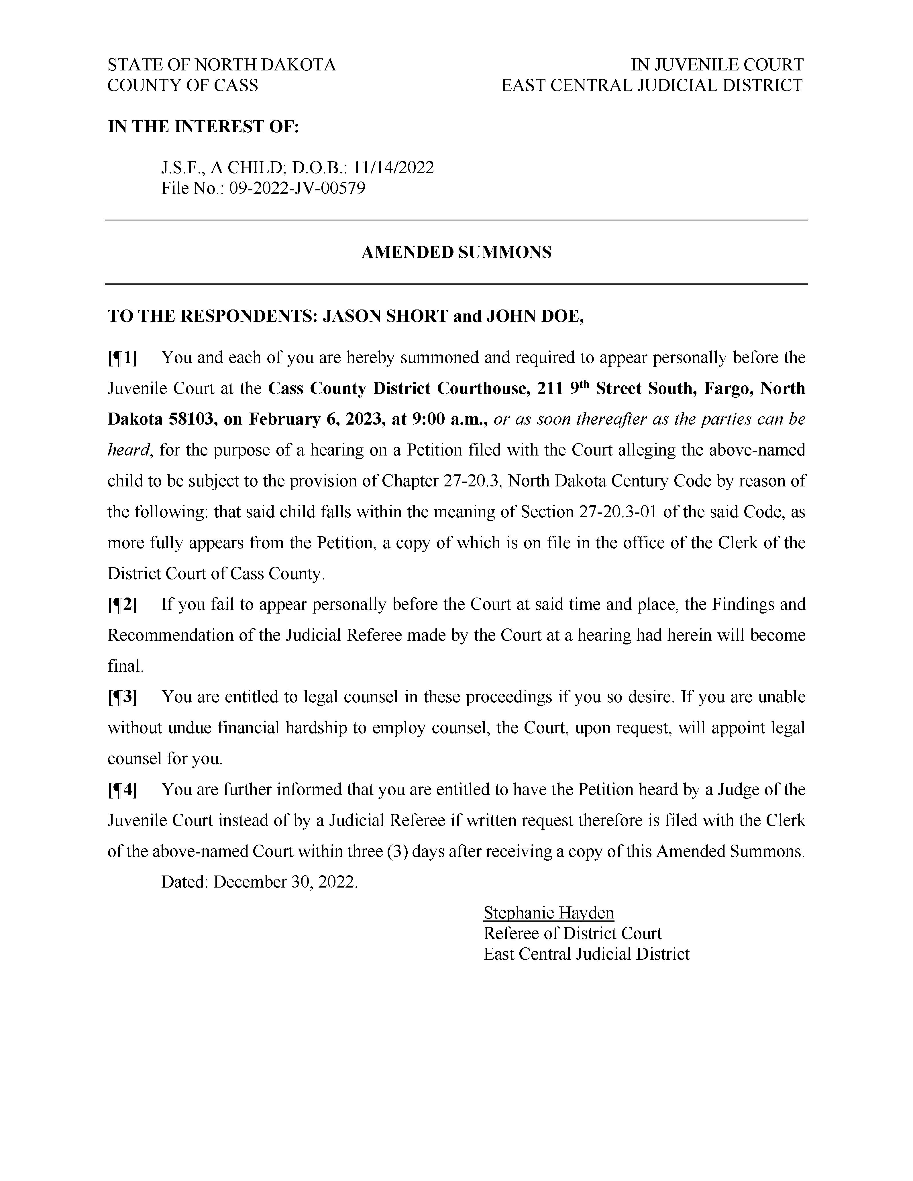 North Dakota Court System - Notice to Absent Party - Cass County - Doe ...