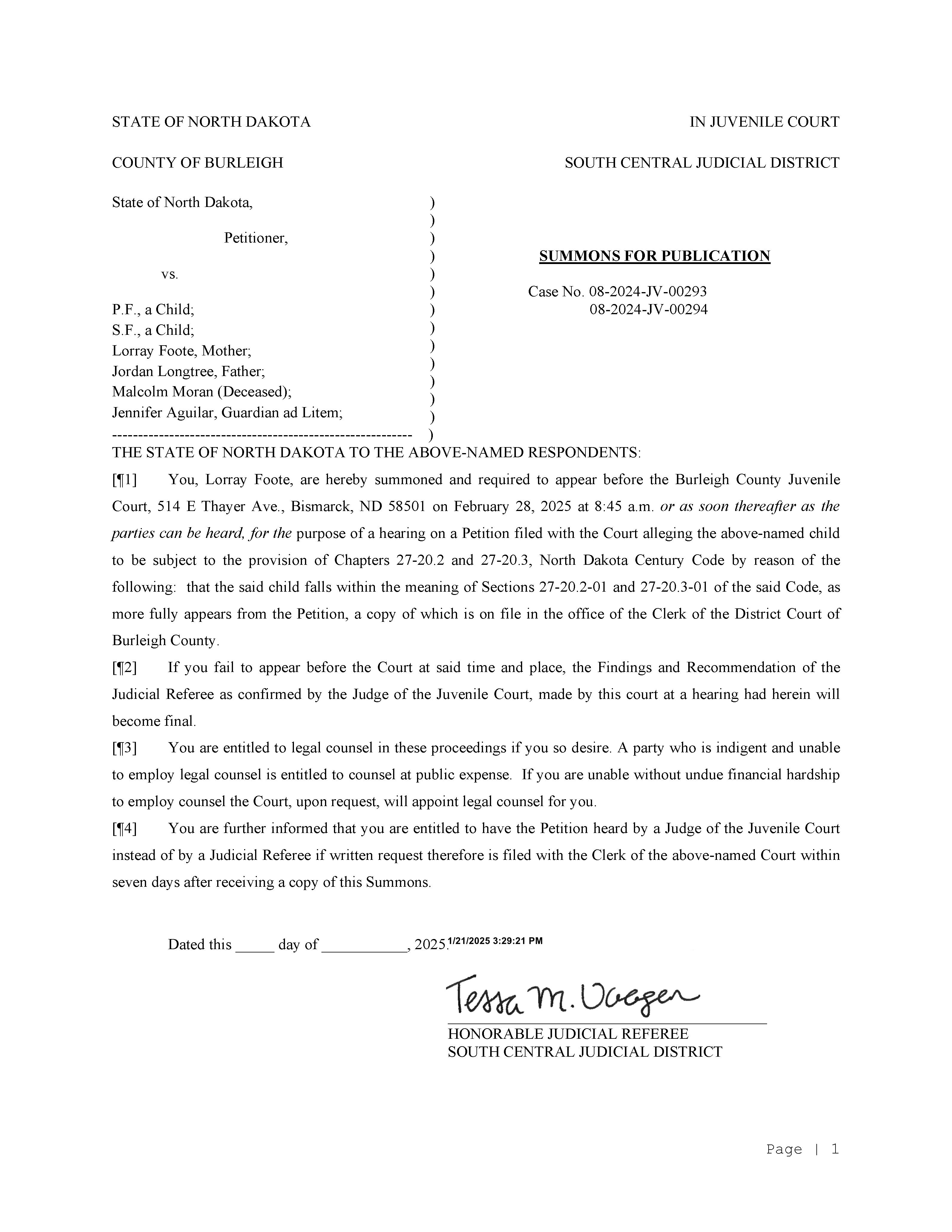 North Dakota Court System - Notice to Absent Party - Burleigh County ...