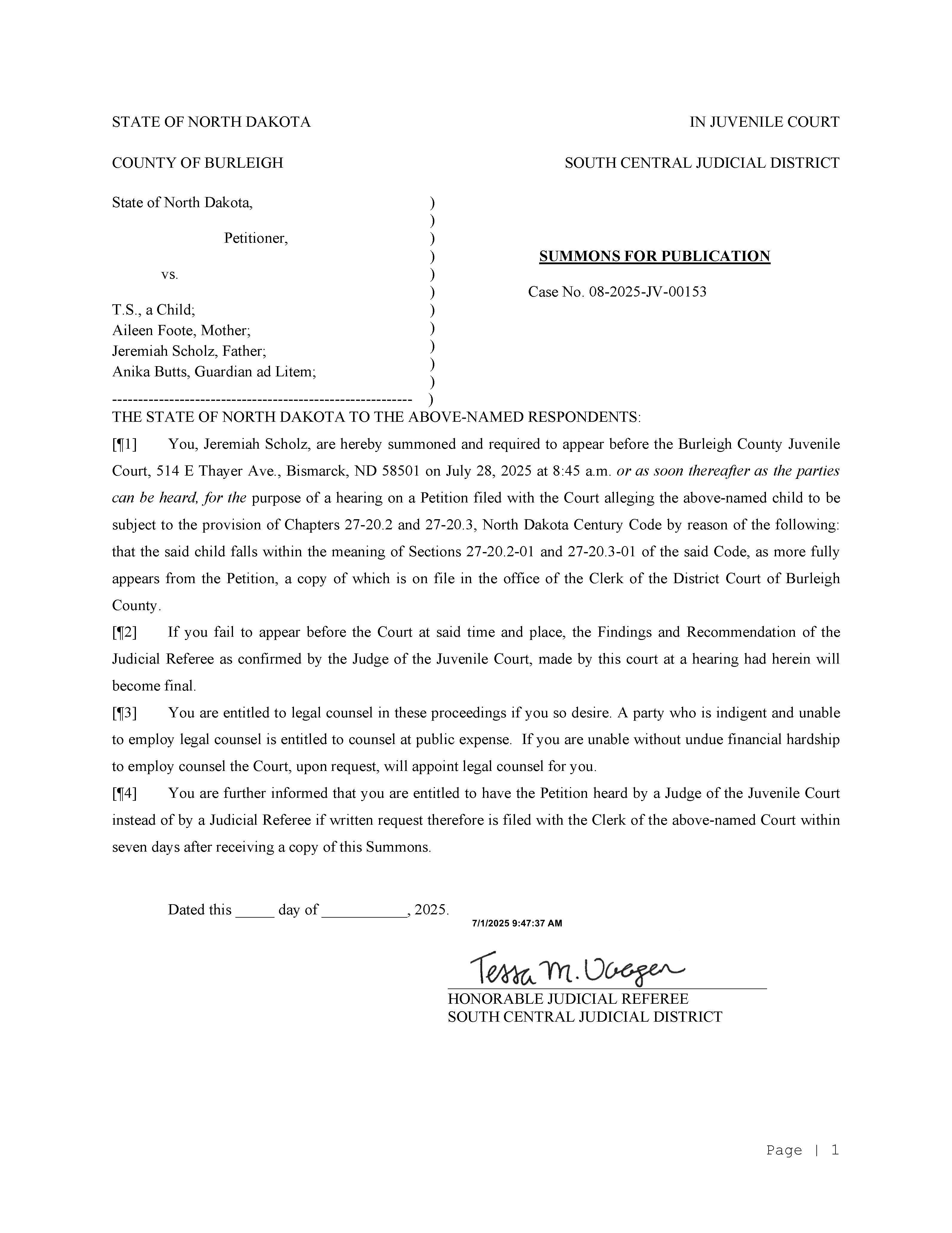 North Dakota Court System - Notice to Absent Party - Burleigh County ...