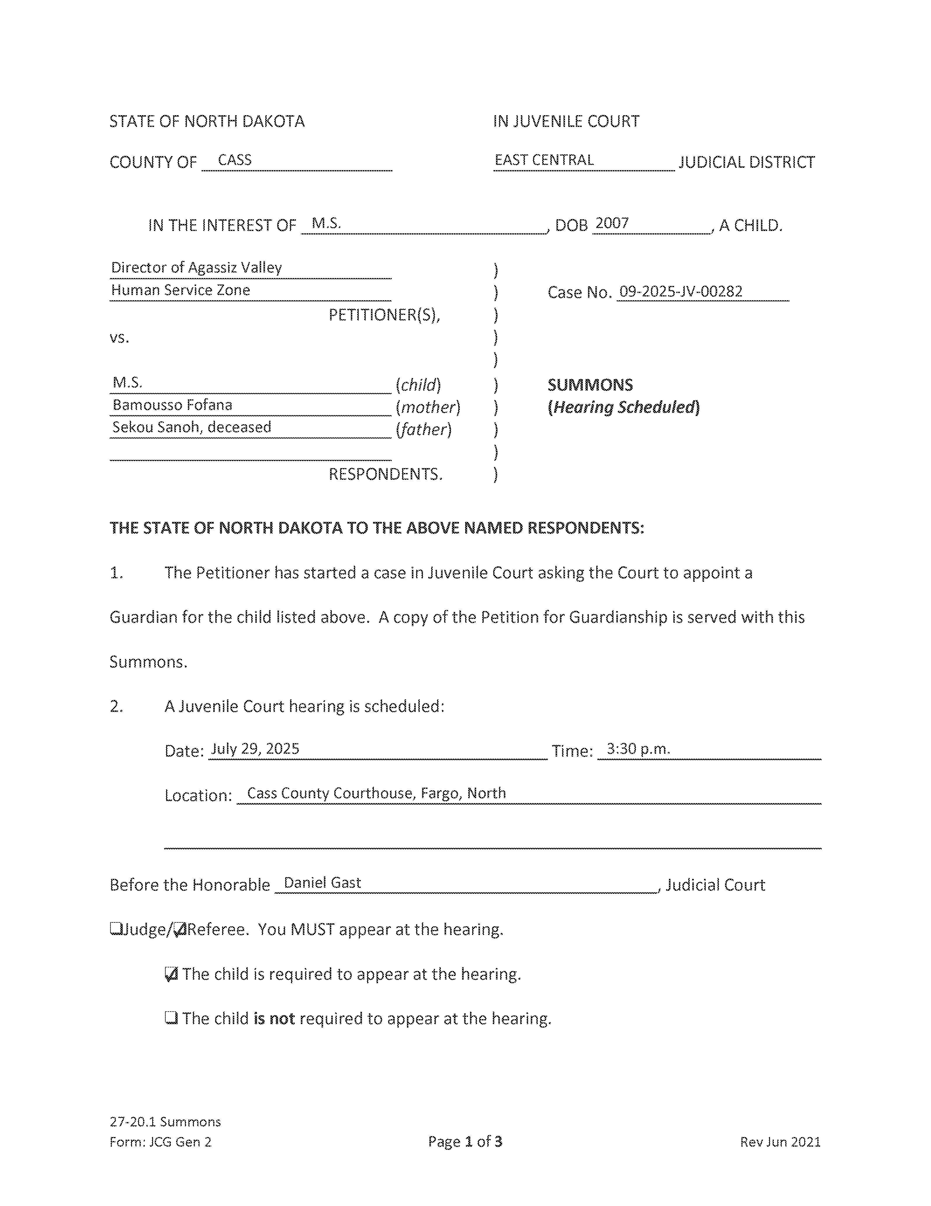 North Dakota Court System - Notice to Absent Party - Cass County ...